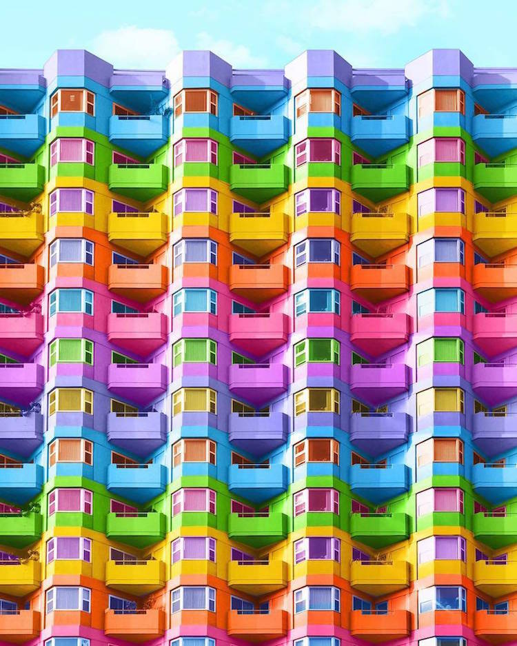 Graphic Designer Reimagines Iconic Buildings with Kaleidoscopic Colors ...