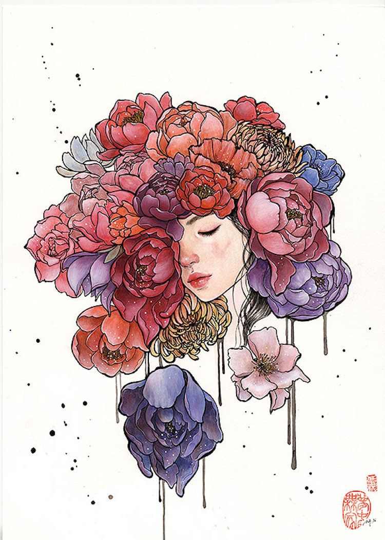 Powerful and Ethereal Paintings Cloak Women in Blooming Flowers | My ...