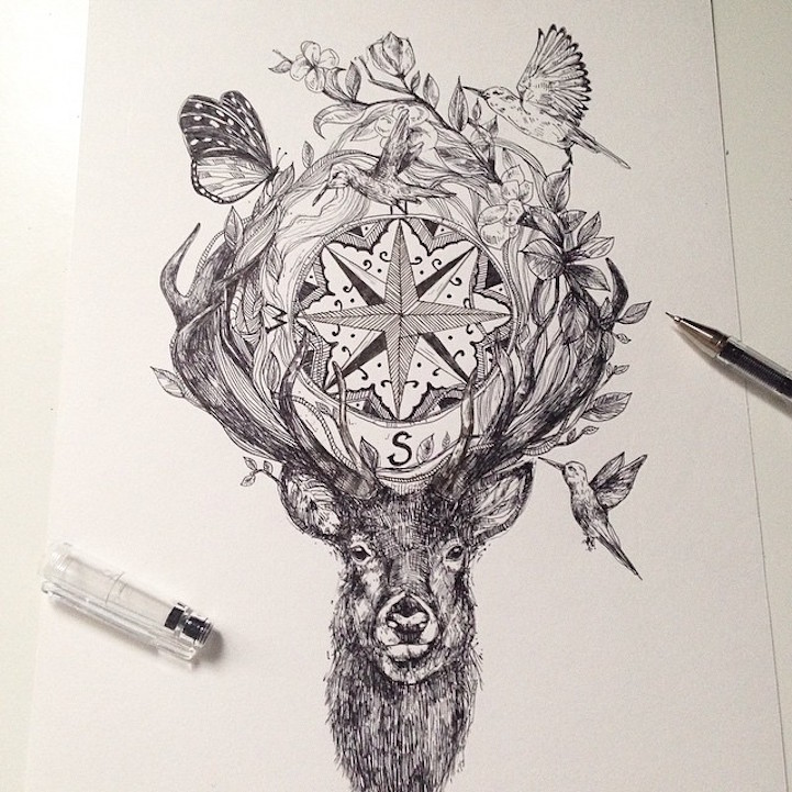 Intricate Pen Drawings Interweave Elements of the Natural World | My ...