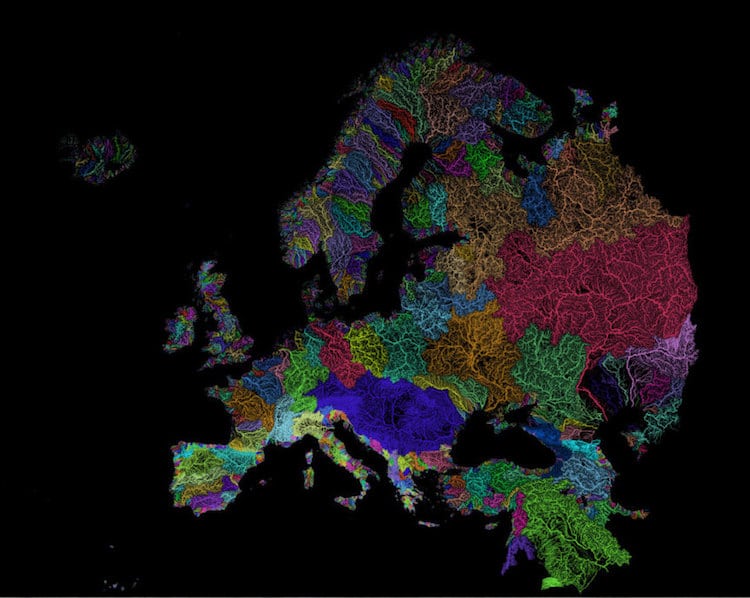 Vibrant Maps Beautifully Visualize the Feather-Like Flow of Rivers ...
