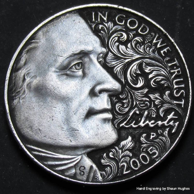 Artist Hand-Engraves International Coins with Floral Scroll Motifs