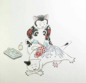 Monmon Cats Wear Colorful Body Art While Tattooing Other Cats
