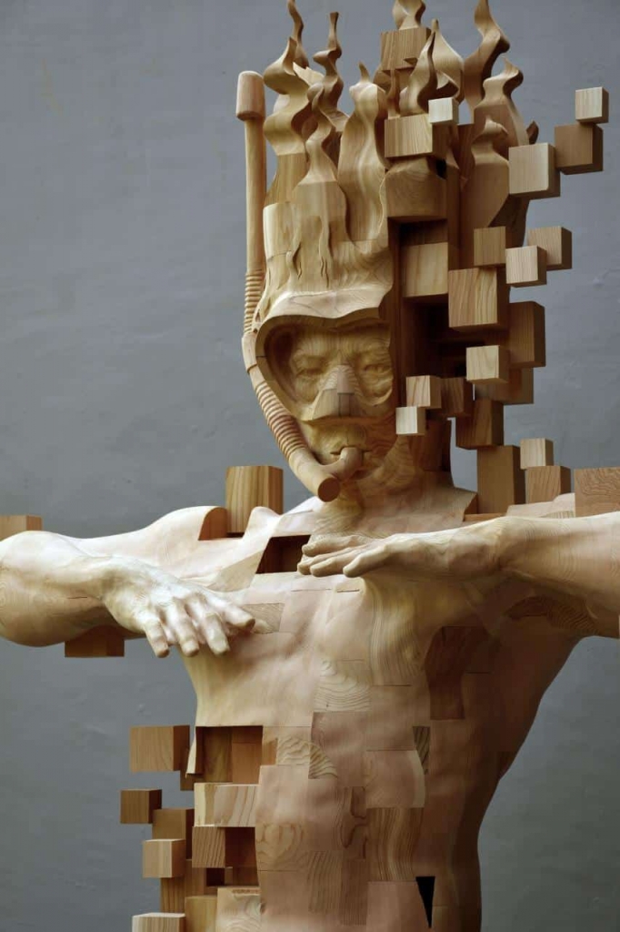 Wood Sculptor Hsu Tung Han's Newest Pixelated Wood Sculpture