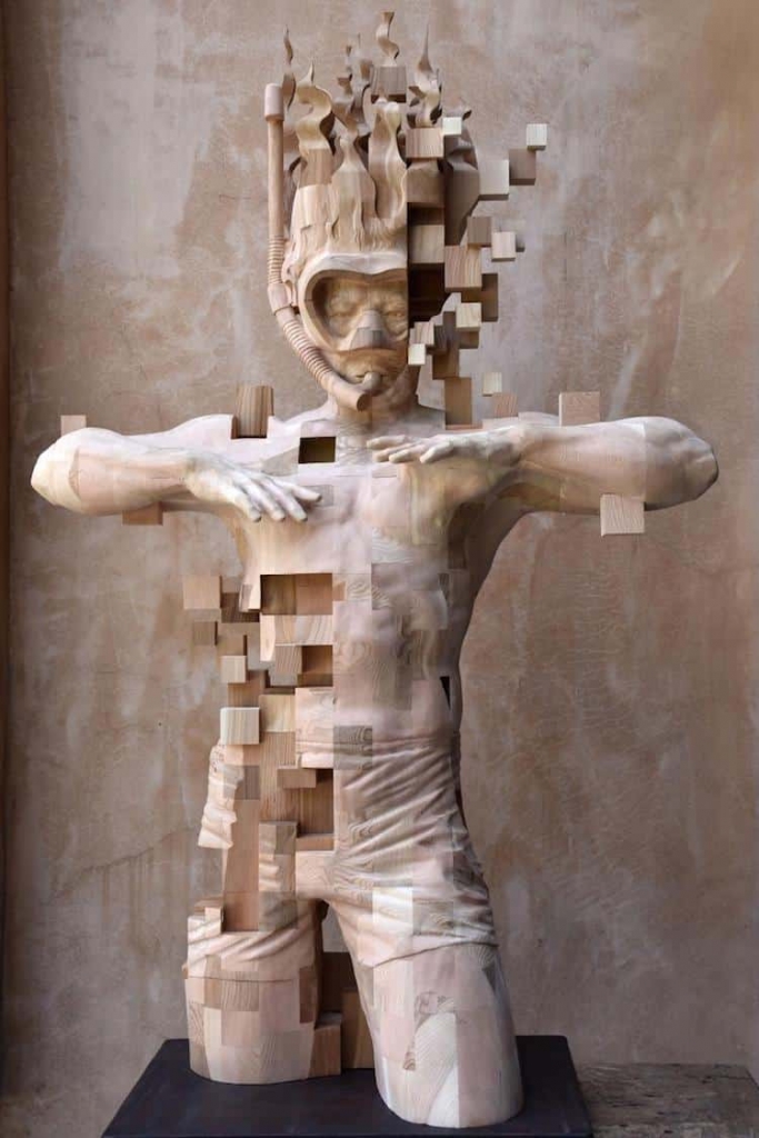 Wood Sculptor Hsu Tung Han's Newest Pixelated Wood Sculpture