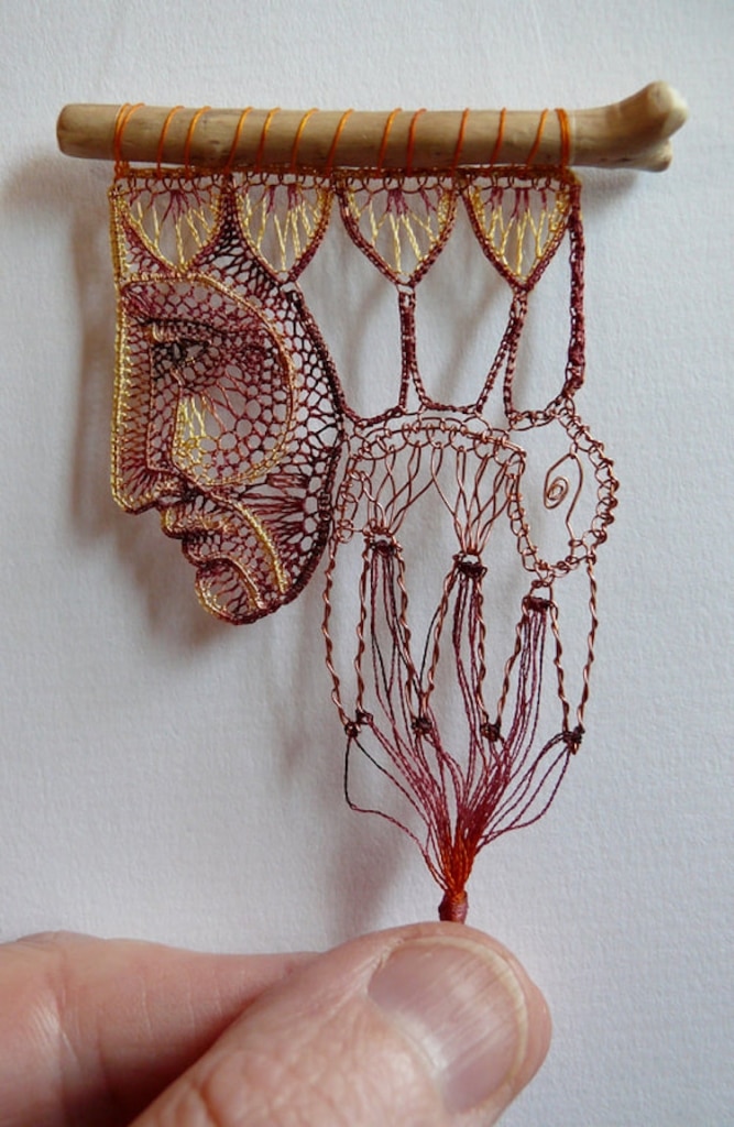 Delicate Lace Art Harmoniously Fused to Real Pieces of Found Wood