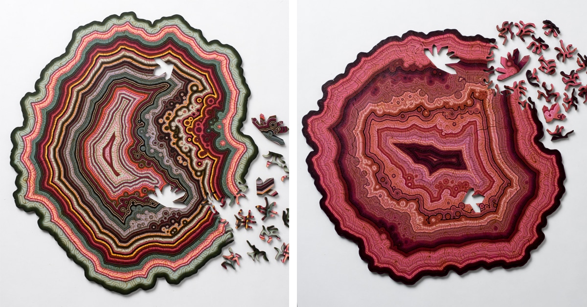 Computer-Generated Jigsaw Puzzles Inspired by Colorful Agate Crystals