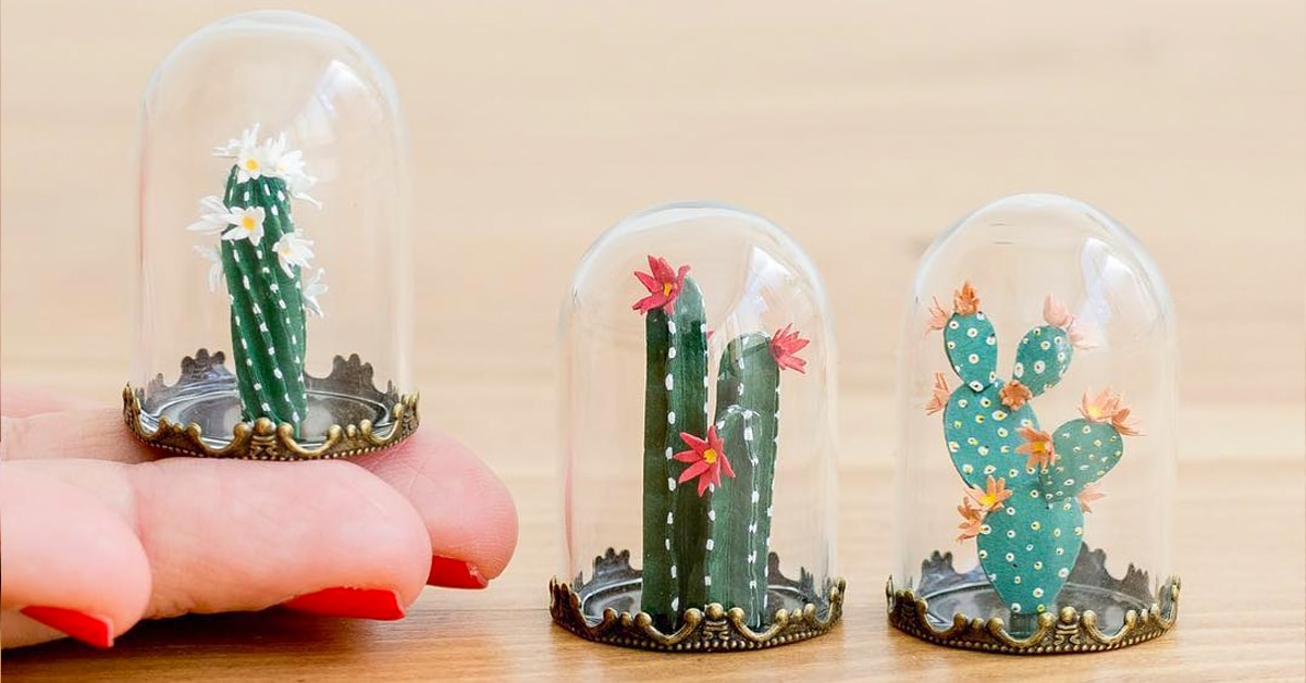 Paper Artist Crafts Miniature Paper Plants in Tiny Terrariums