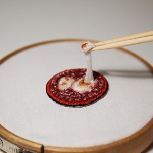Textile Artist’s Stitches Life-Like, Miniature Food Embroidery Designs
