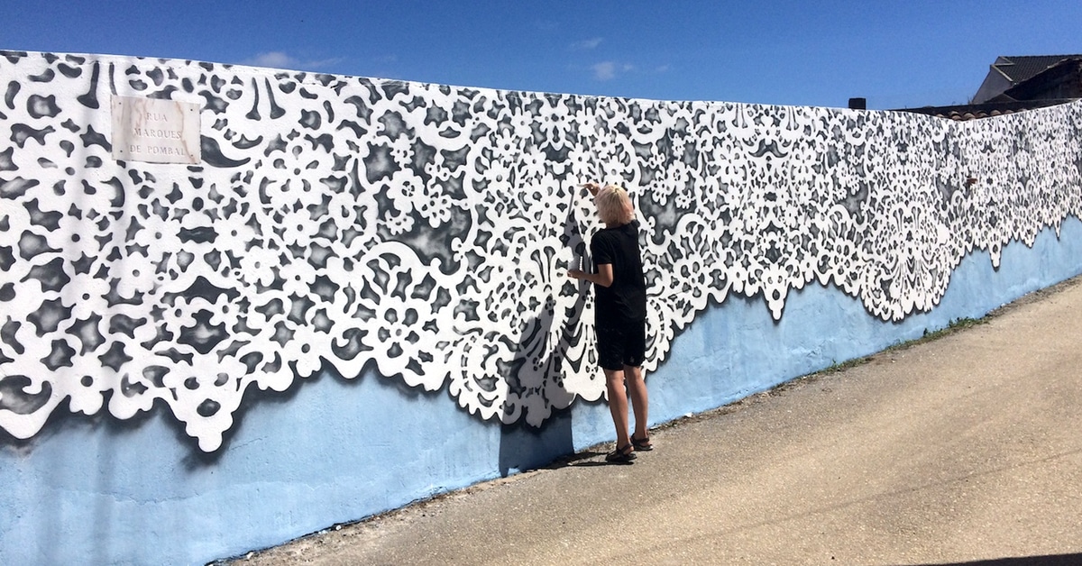 Female Street Artist Paints Giant Lace Patterns on Walls Around the World