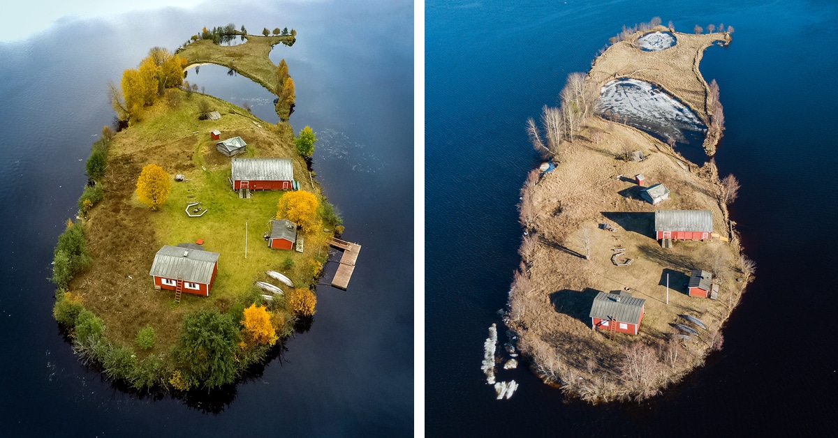 Aerial Photos Show Kotisaari Island Across Four Seasons