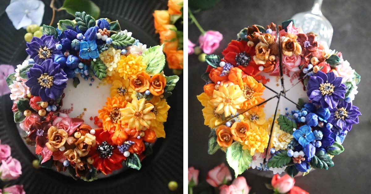 Pastry Chef Tops Cakes with Incredibly Lifelike Buttercream Flowers