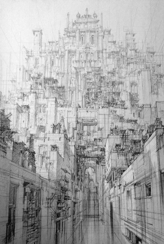 Incredible Pen Drawings Visualize Futuristic Cities With Densely ...