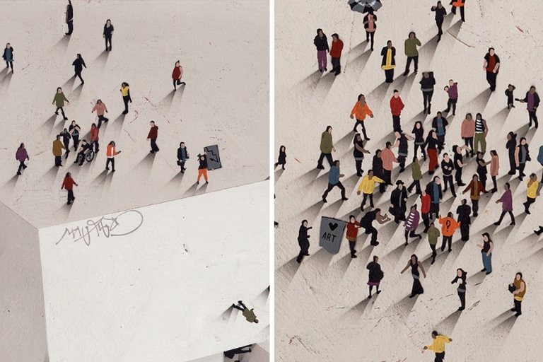 Tiny Painted People Band Together to Form Unique Portrait Art