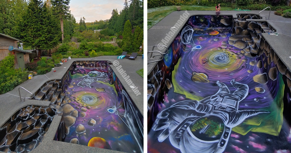 Swimming Pool Mural Transforms the Basin Into Outerspace