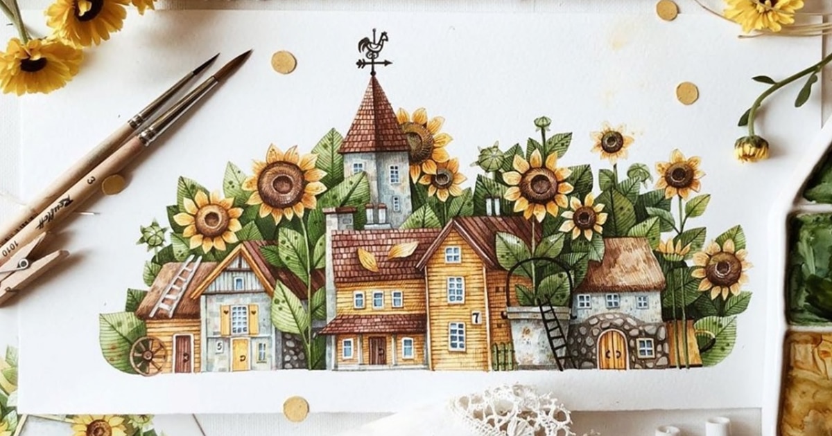 Charming Watercolor Illustrations Capture Garden Fairyland Towns