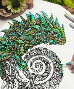 Artist Draws Majestic Creatures Adorned in Colorful Zentangle Patterns