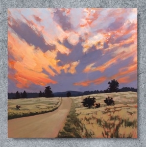 Artista llena sus pinturas de paisajes con expresivos cielos de colores