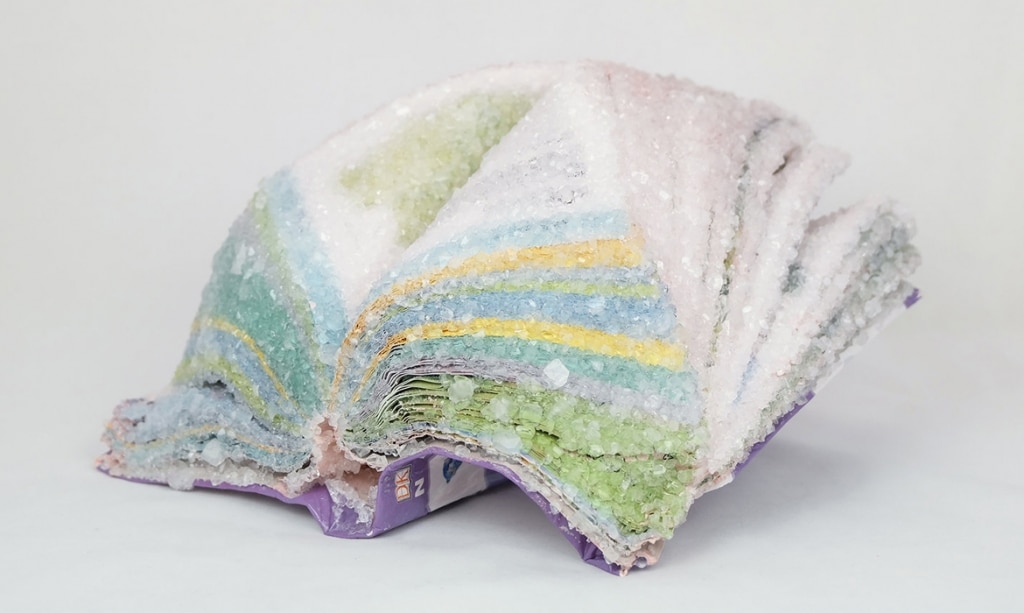 Artist Transforms Found Books Into Sparkling Crystallized Sculptures