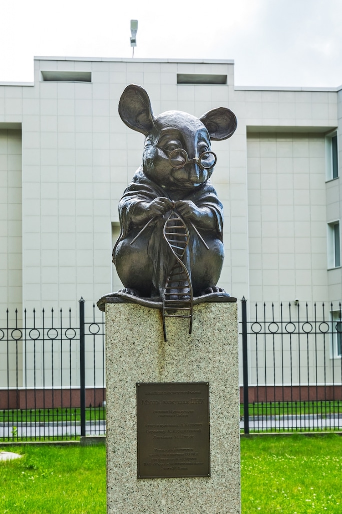 Esta estatua de un ratón es un monumento a los animales de laboratorio