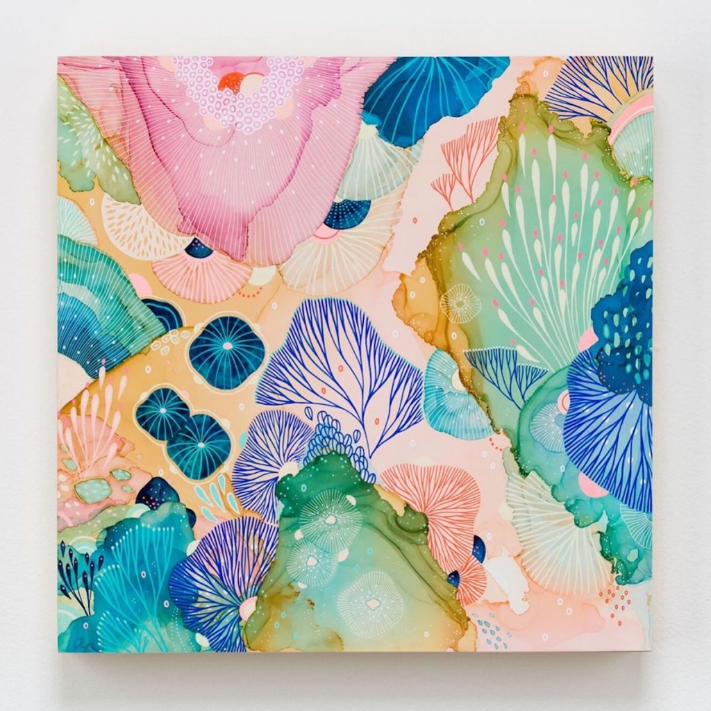 Abstract Ink Paintings Portray Colorful Imaginary Ecosystems