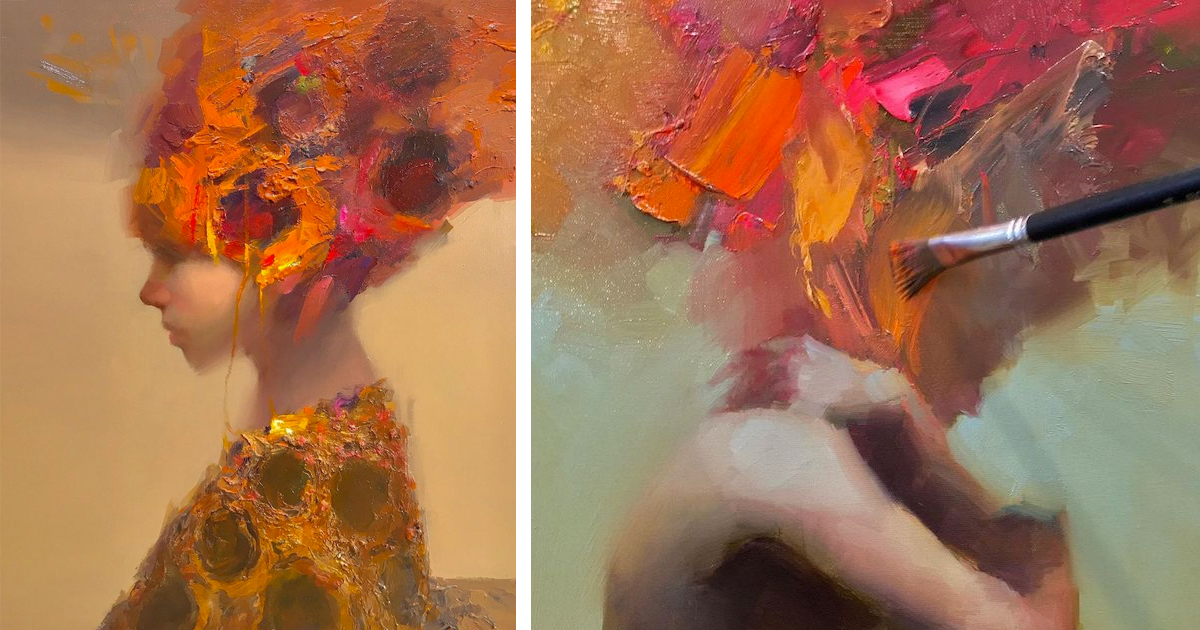 Painter Adorns the Heads of His Subjects With Abstract Brush Strokes