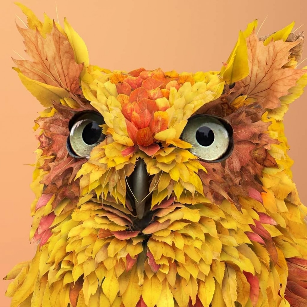 Digital Artist Creates Portraits of Animals from Flower Petals and Leaves