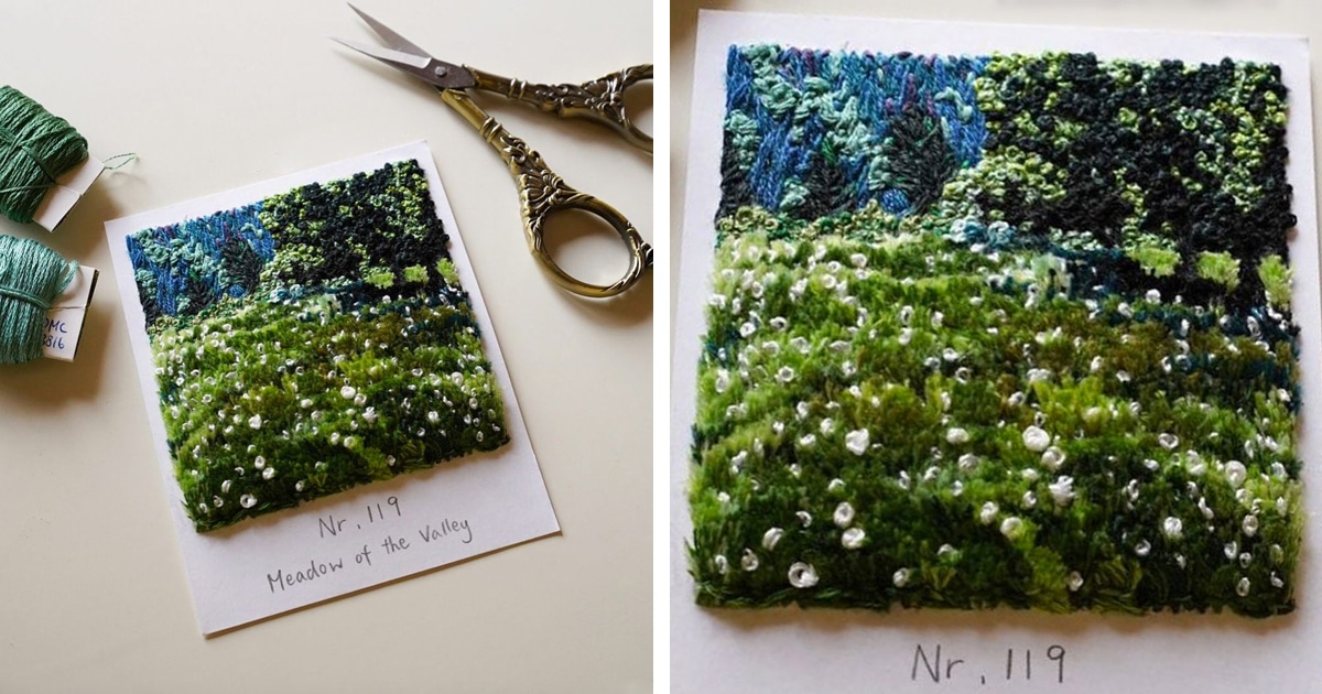 Artist Recreates Polaroids By Embroidering Landscapes Onto Paper