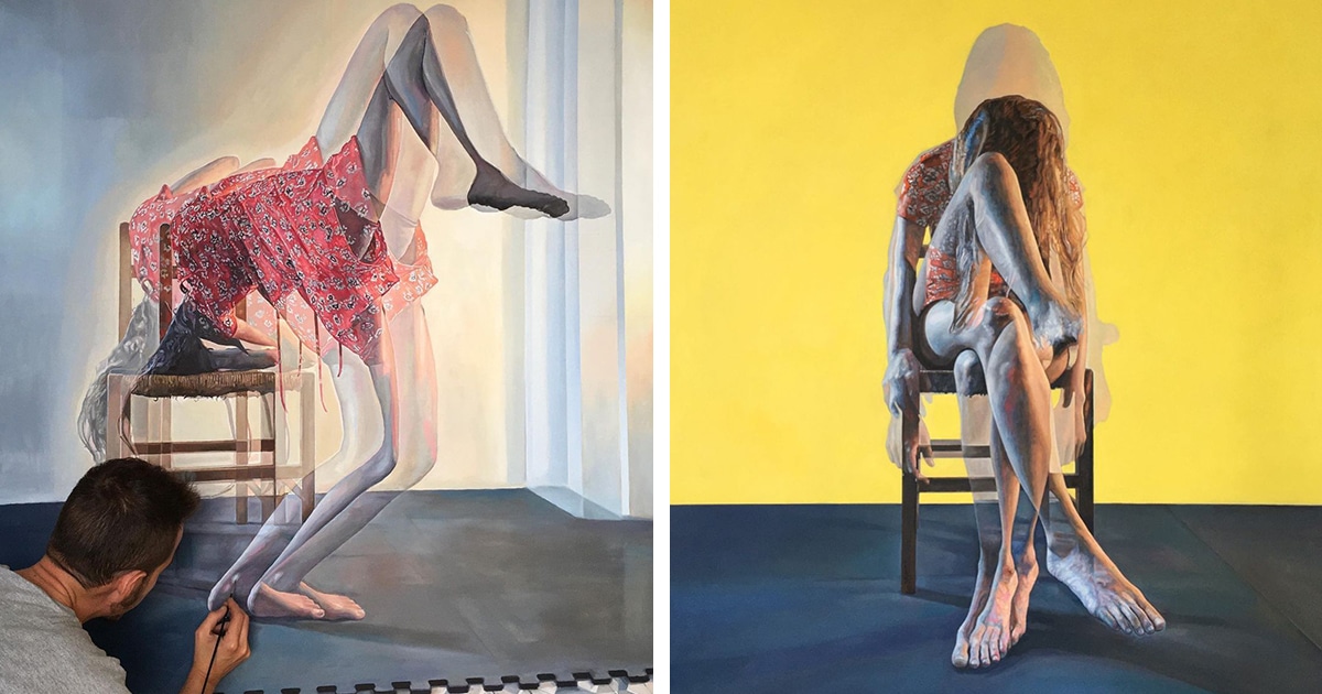 "Double Exposure" Portrait Paintings Reflect Our Busy Inner Minds