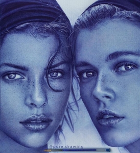Artist Creates Hyperrealistic Portraits Using Only a Blue Ballpoint Pen