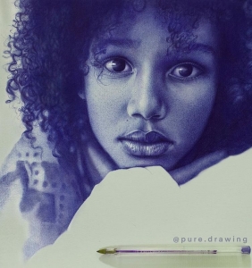 Artist Creates Hyperrealistic Portraits Using Only a Blue Ballpoint Pen