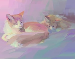 Digital Paintings Captures the Charm of Cats in Leisure