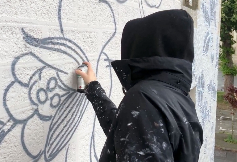 NeSpoon Transforms Facade with Her Delicate Painted Lace