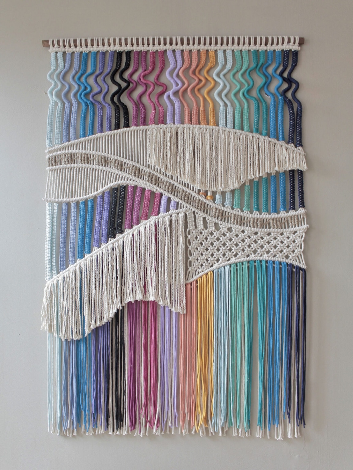 Giant Macrame Wall Hangings Radiate Dazzling Rainbow Hues