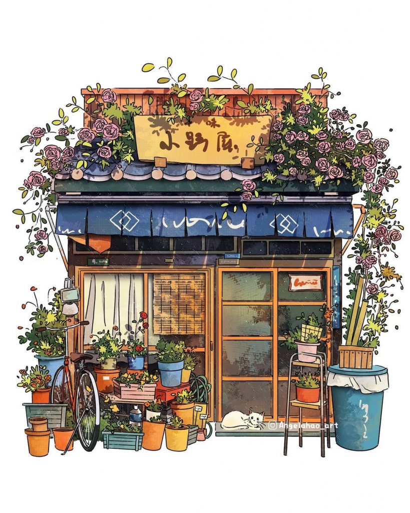 Comforting Illustrations of Japanese Storefronts With Whimsical ...
