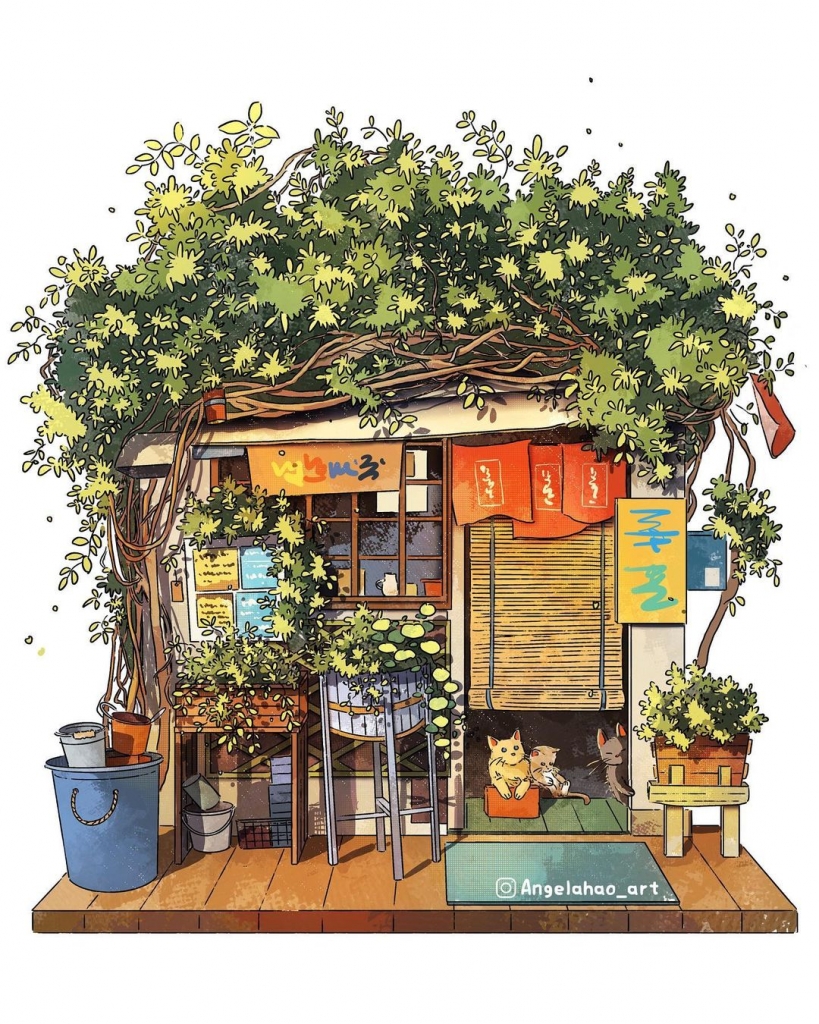 Comforting Illustrations of Japanese Storefronts With Whimsical ...