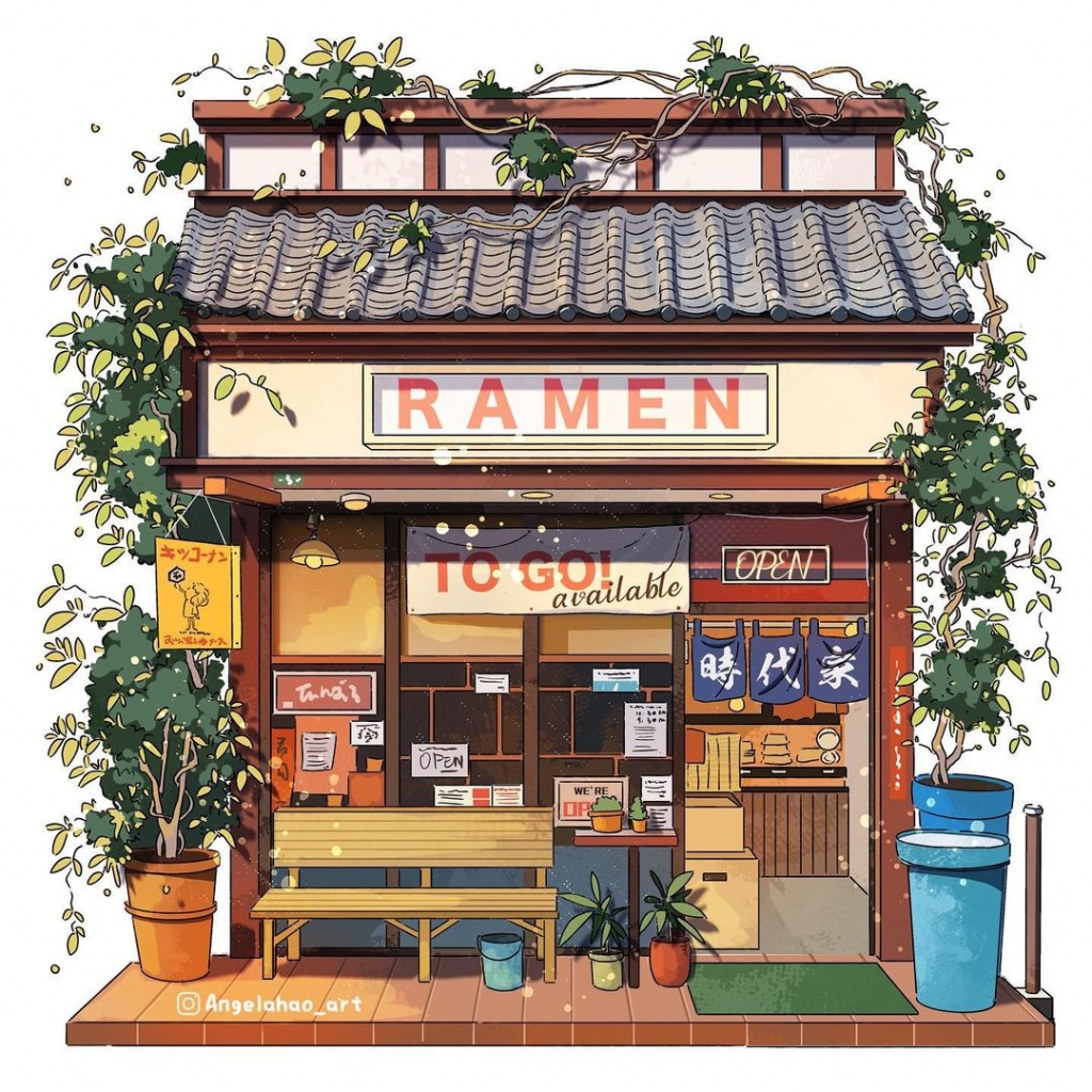 Comforting Illustrations of Japanese Storefronts With Whimsical ...