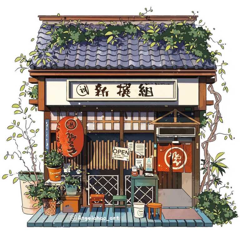Comforting Illustrations of Japanese Storefronts With Whimsical ...