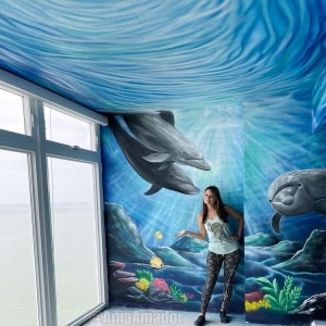 Artist Creates Immersive Mural Painting of Sea Spanning Floor to Ceiling