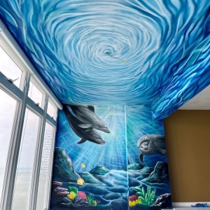 Artist Creates Immersive Mural Painting of Sea Spanning Floor to Ceiling