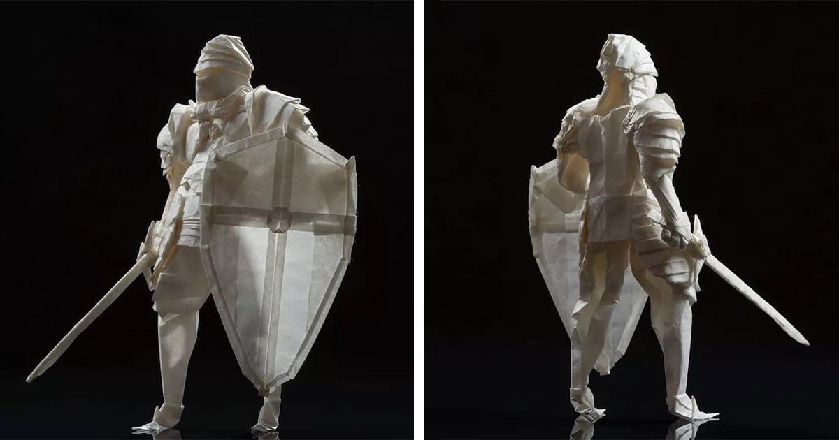 Artist Creates an Origami Knight From a Single Piece of Paper