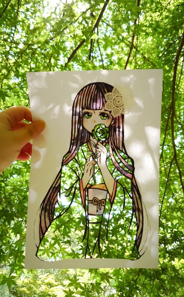 Kirie Artist "Paints” Her Paper Cutouts With Colors of Nature