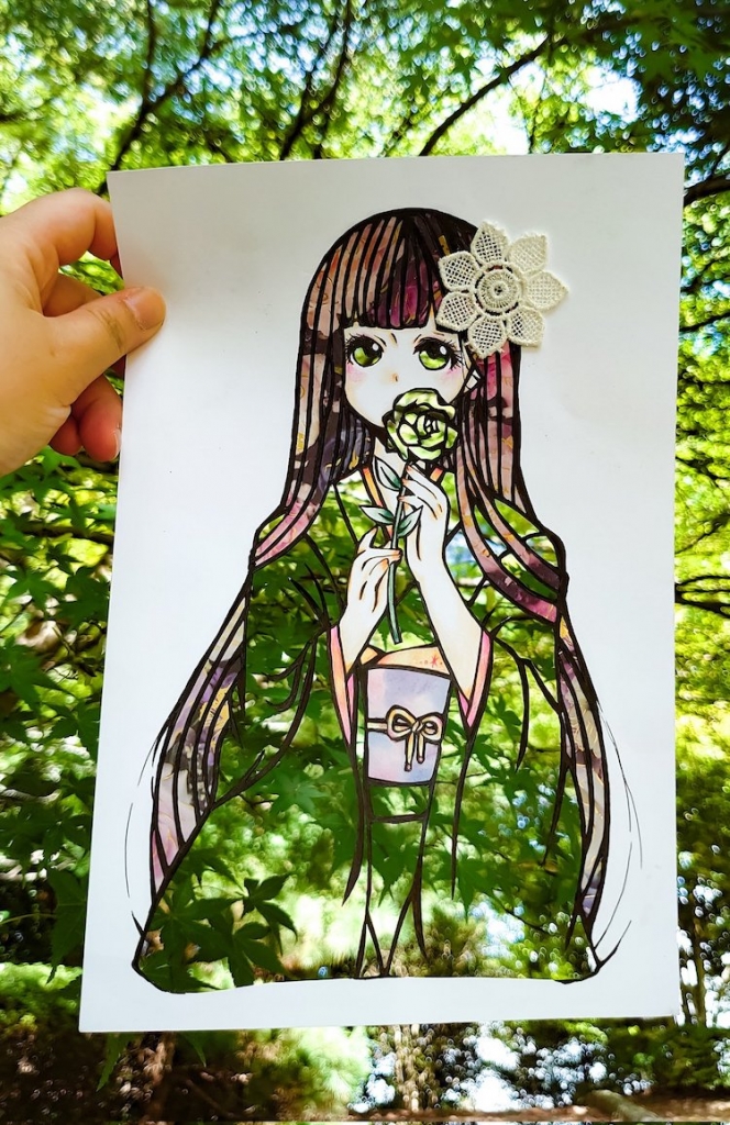 Japanese Paper-Cutting Artist Fills In Drawings With Changing Colors of ...