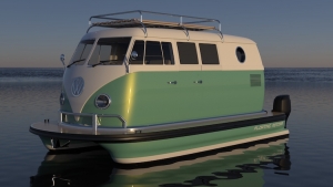 This Creative Concept Design Turns a VW Bus Into a Luxury Pontoon Boat