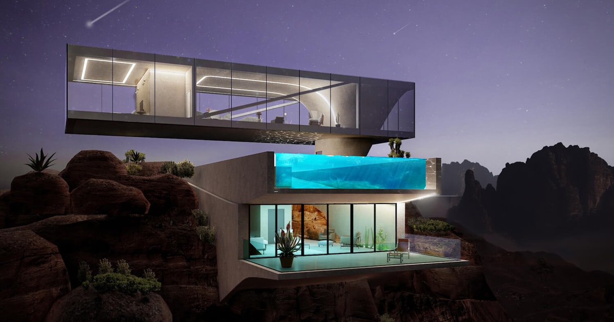 Oasis House Features a Massive Pool Cantilevering off a Desert Mountain