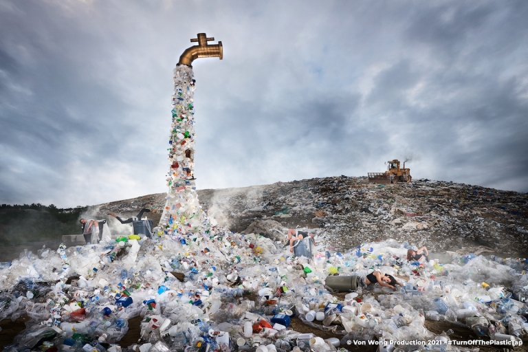 Benjamin Von Wong Created a "Giant Tap" Plastic Waste Art