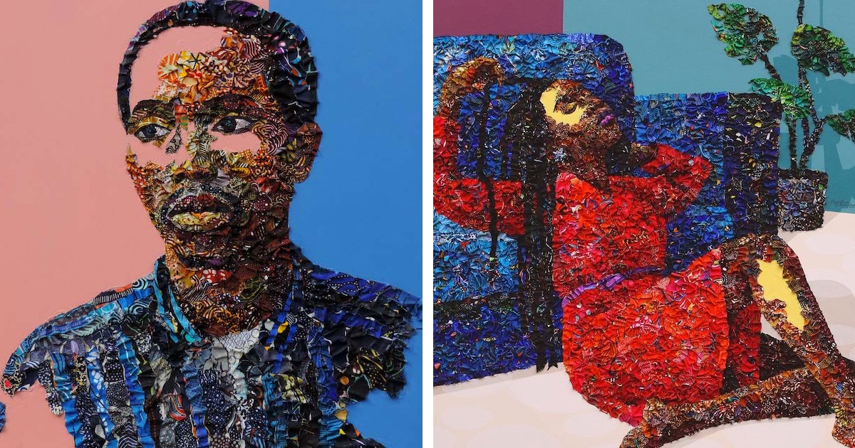 Artist Crafts Colorful Mixed Media Portraits Using Acrylic and Ankara ...