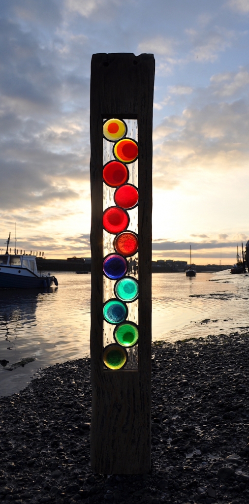 Found Wood With Colorful Stained Glass Embedded Within Cast Prismatic ...