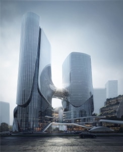 Futuristic Tower Complex Featuring Dazzling LED Light Display