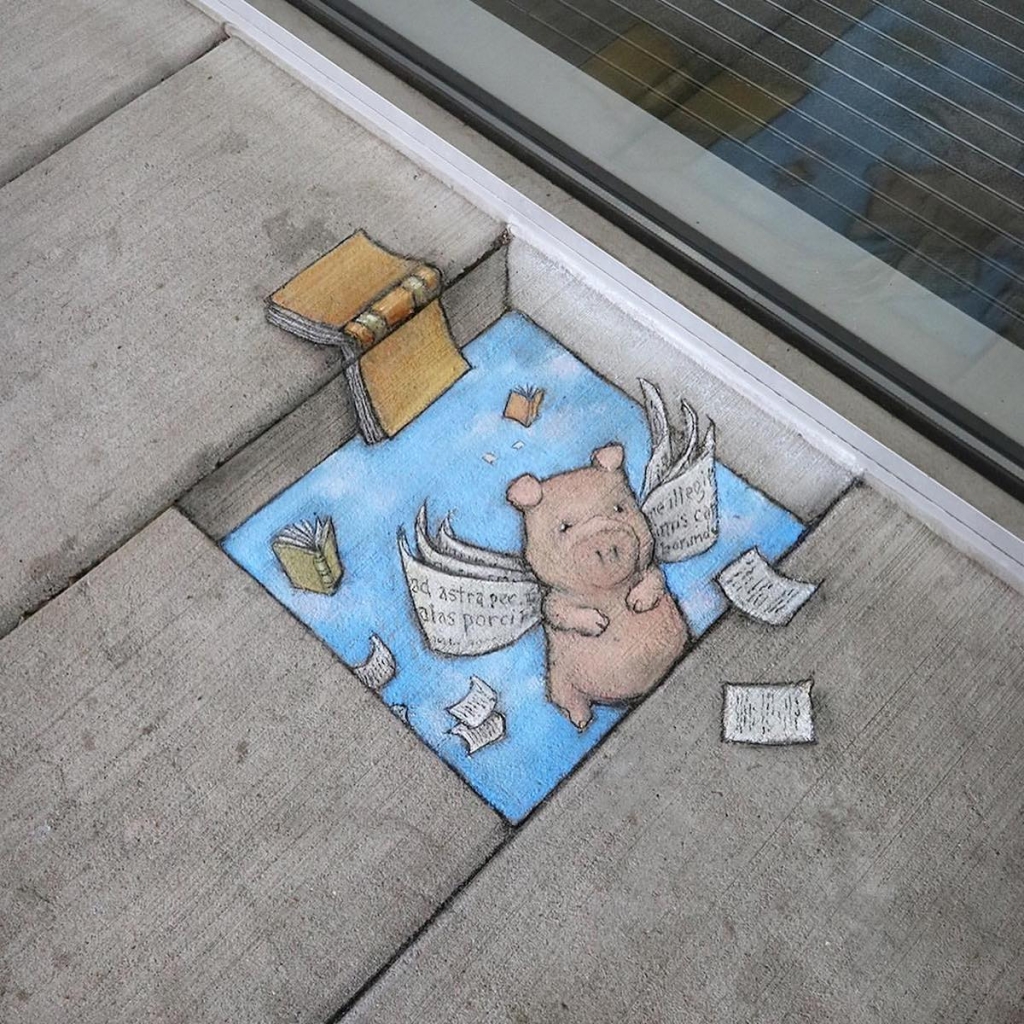 Street Artist Finds Unexpected Places for Whimsical Chalk Drawings