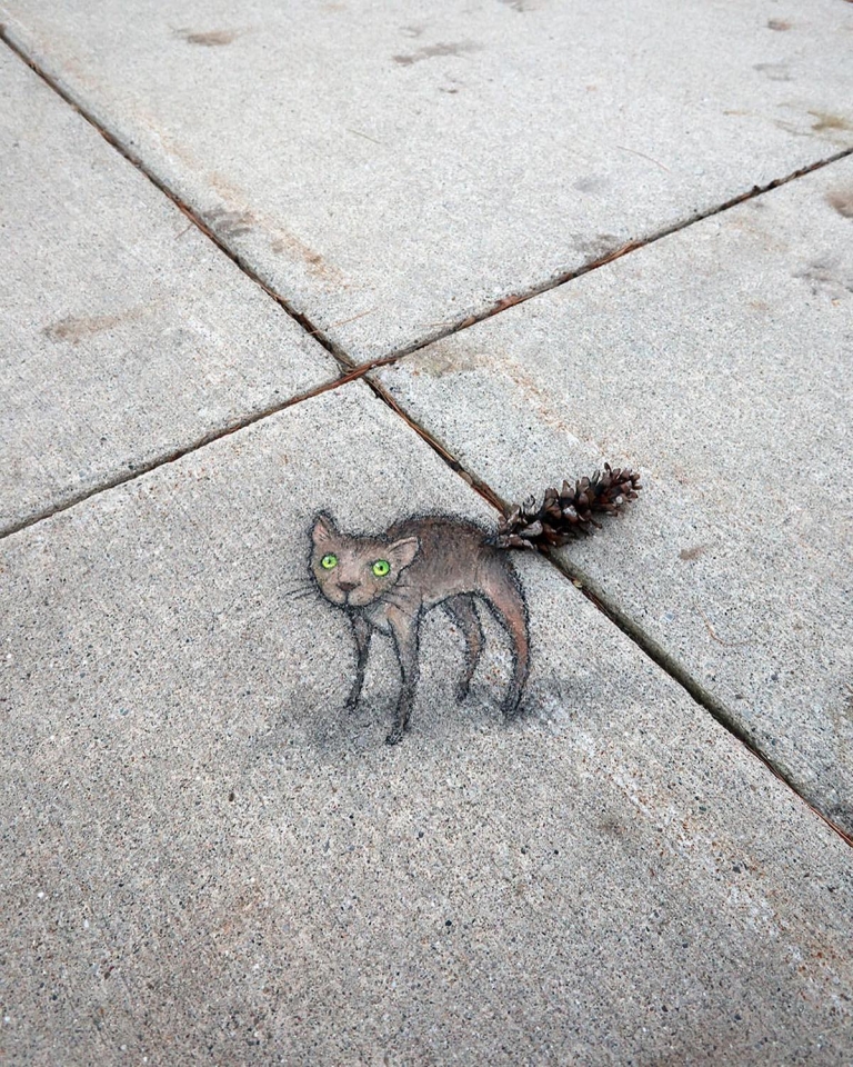 Street Artist Finds Unexpected Places for Whimsical Chalk Drawings